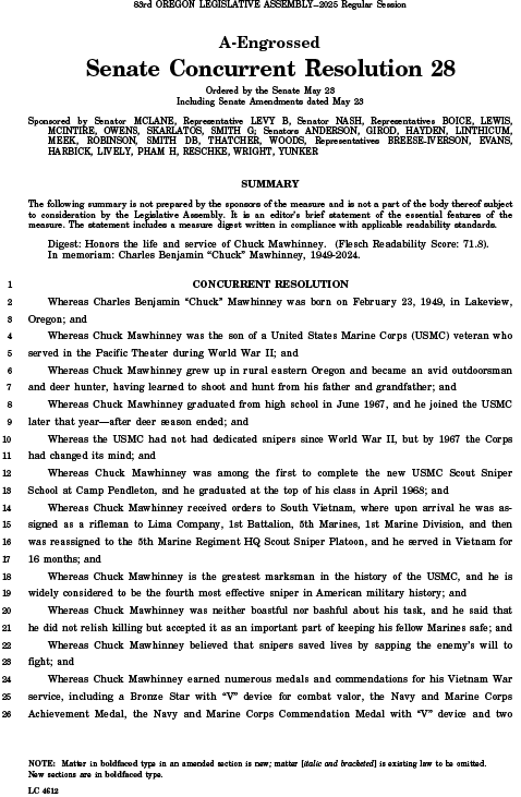 Oregon Senate, House unanimously passes resolution honoring the late ...